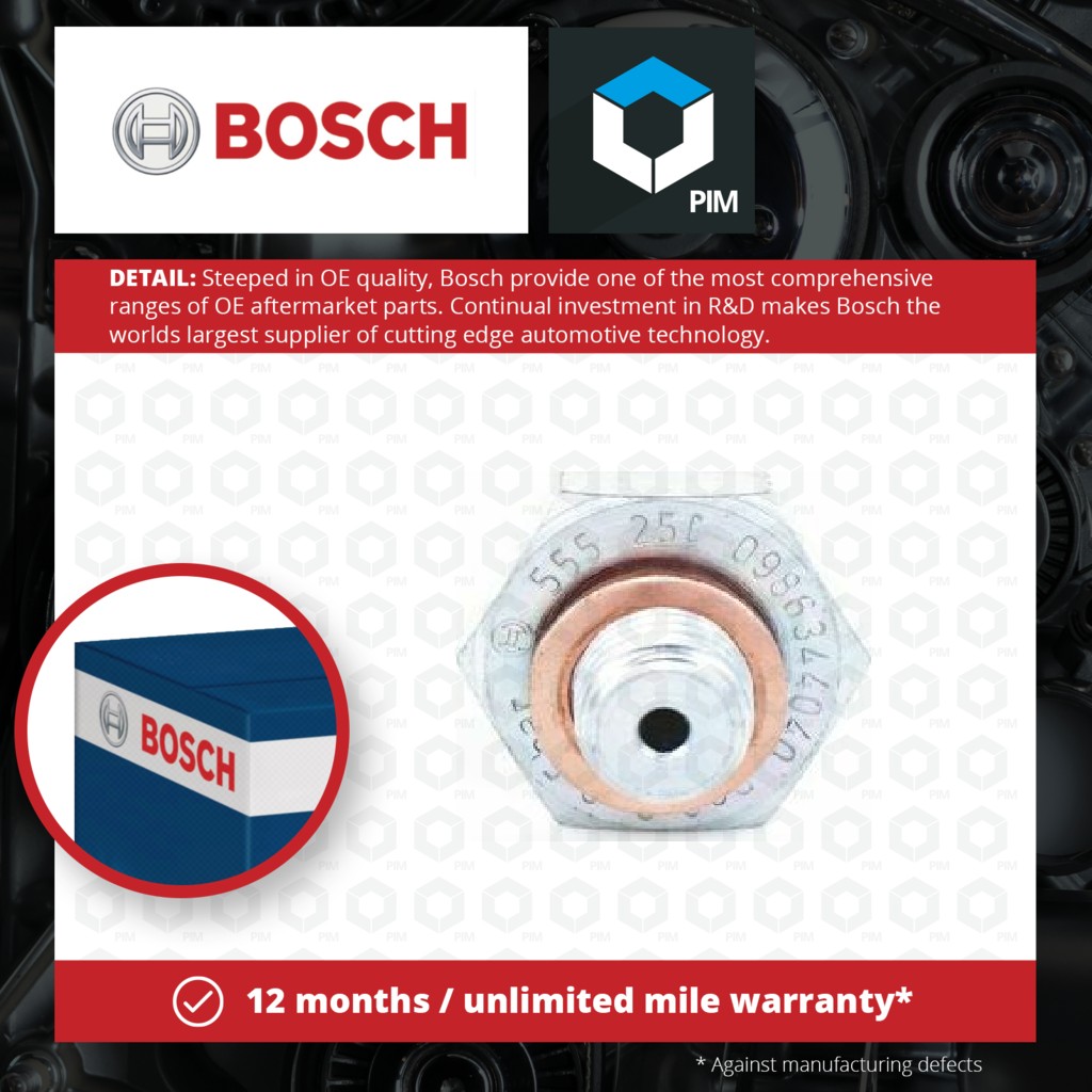 Interruttore pressione olio adatto per BMW 02 E10 1.6 67 a 69 Bosch 126112477642 61311243414 Consegna tracciata gratuita. Spedizione del giorno lavorativo successivo nel Regno Unito.