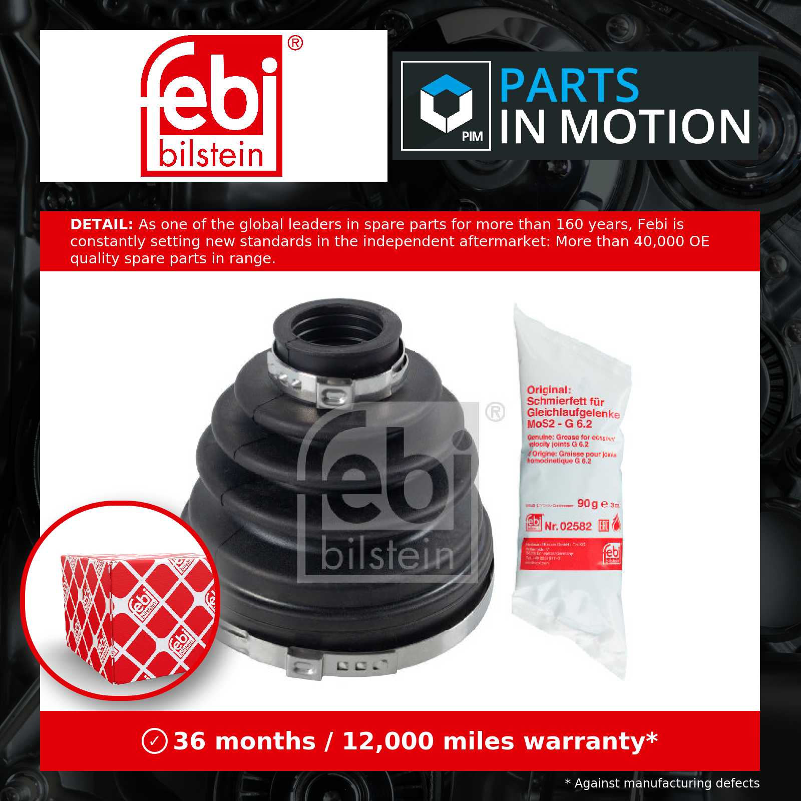 CV Joint Boot Front Inner Left 173227 Febi C.V. Driveshaft Gaiter ...